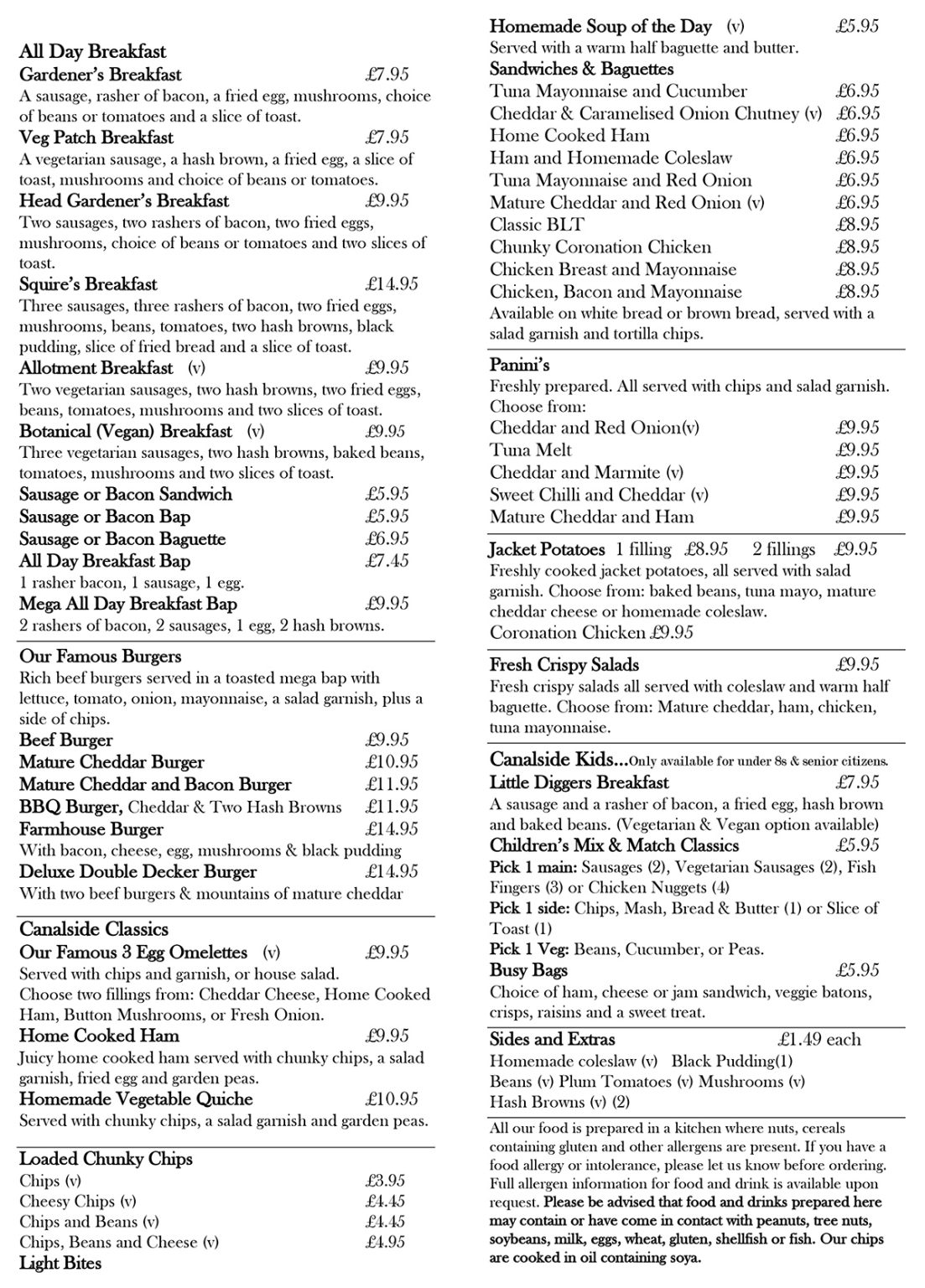 Canalside Menu – Whilton Locks Garden Village